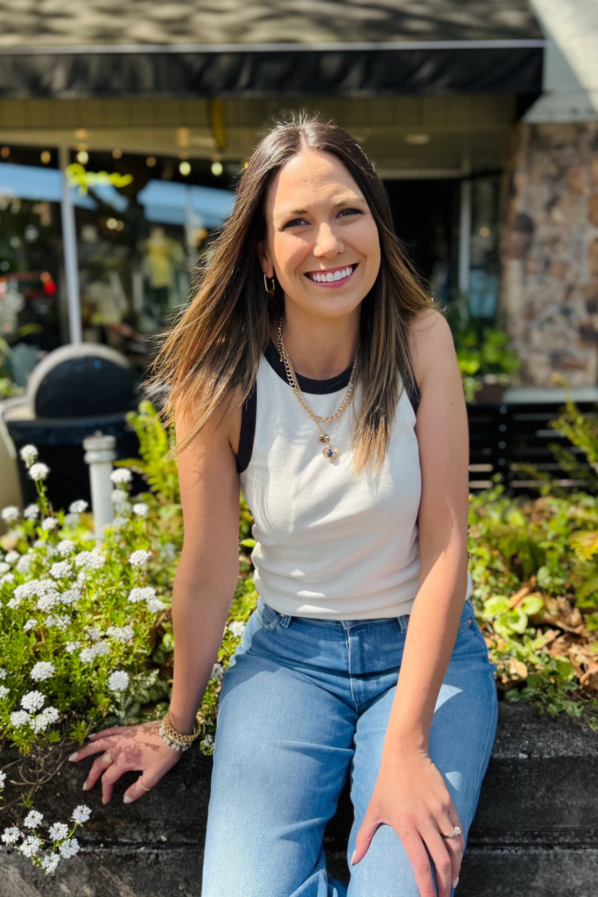 Contrast Rib Tank-White